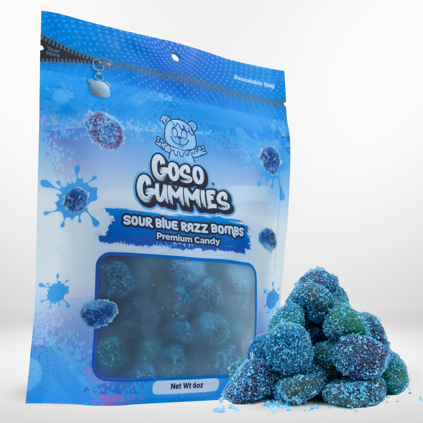 Goso Gummies Sour Blue Razz Viral Gusher Bombs 6oz Candy - Fruit Snack